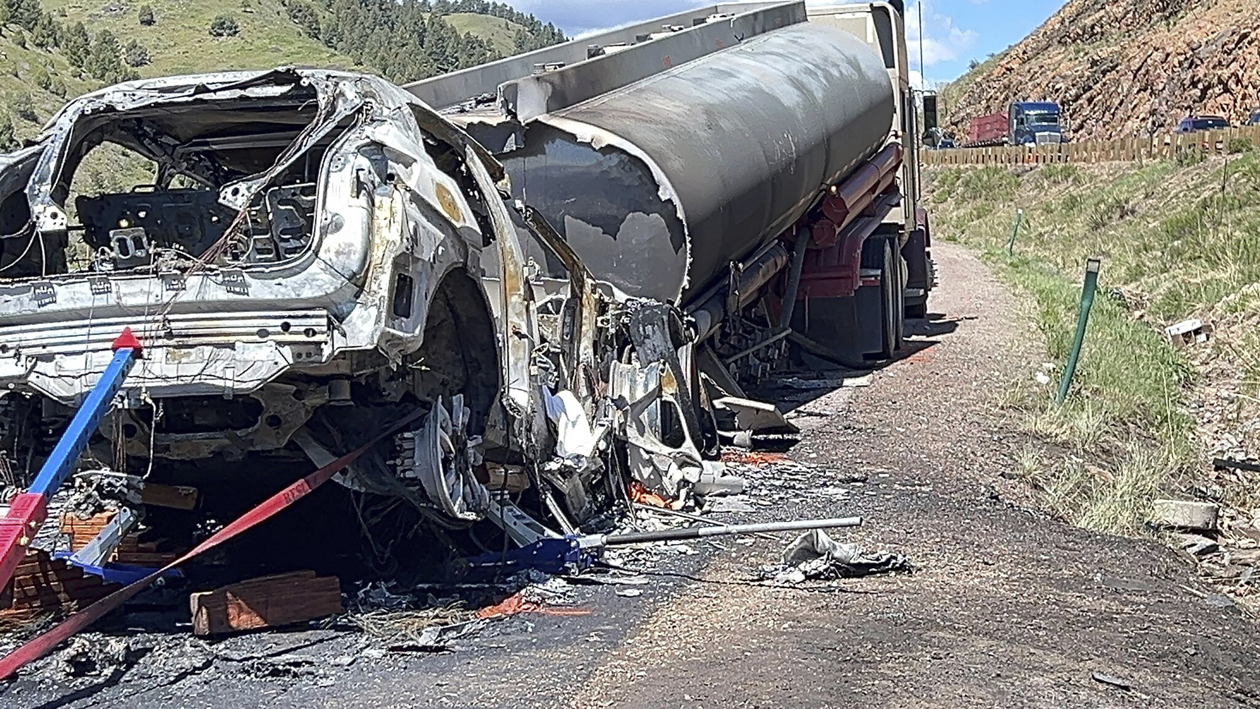 1 person dead, another hurt after a fiery tanker truck crash west of ...
